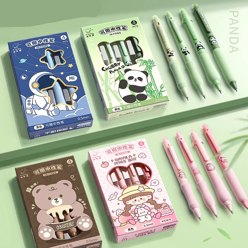 Kawaii Erasable Blue/Black Ink Gel Pen Set 4pcs – UwU Vibes