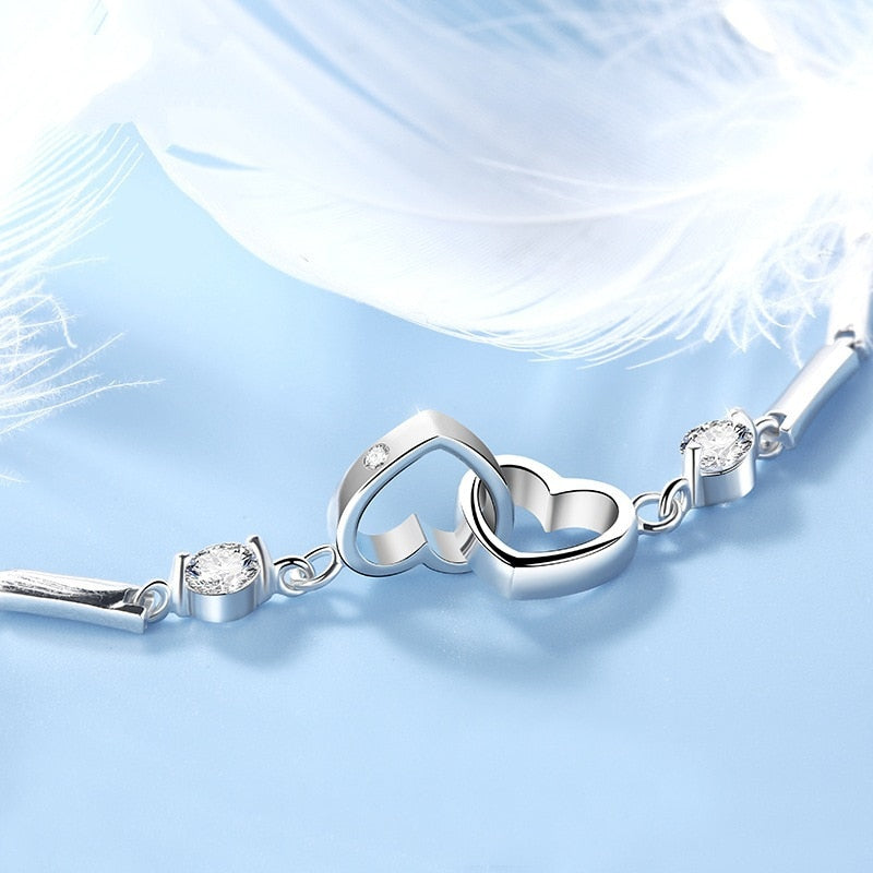 Double Heart Silver Bracelet – UwU Vibes